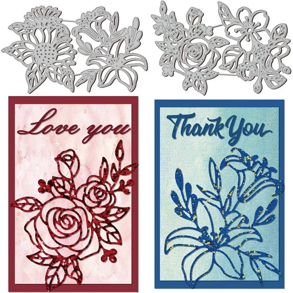 2Pcs 4 Styles Blossom Cutting Die Metal Flowers Background Die Cuts ...