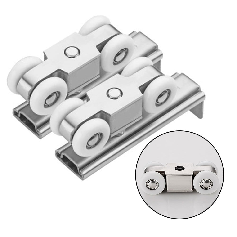 2Pcs 4-Wheel Metal Sliding Track Pocket Door Roller Wheel Set Hanger ...