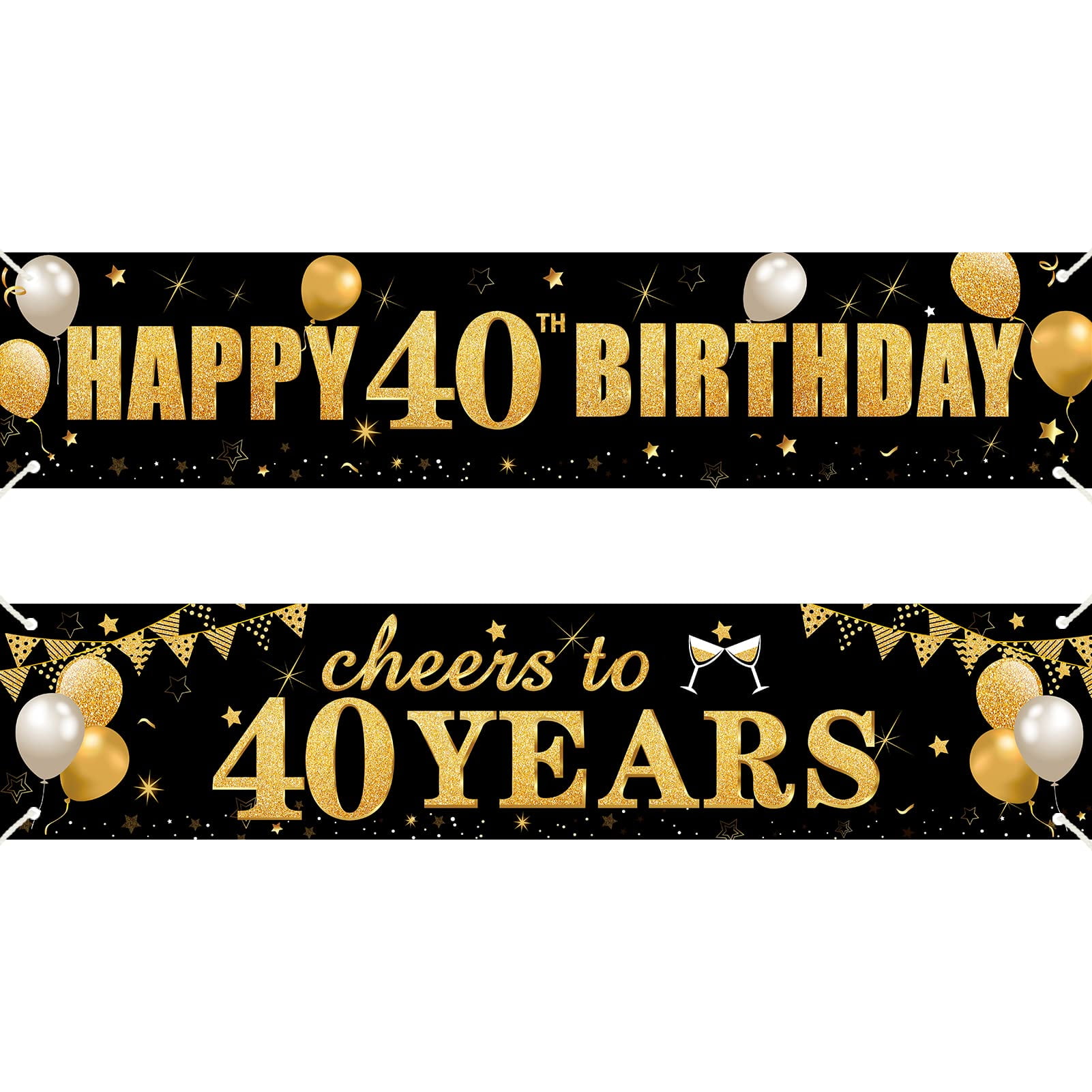 2Pcs 40th Birthday Banner ZS23 Decorations for Men Women - Black Gold ...