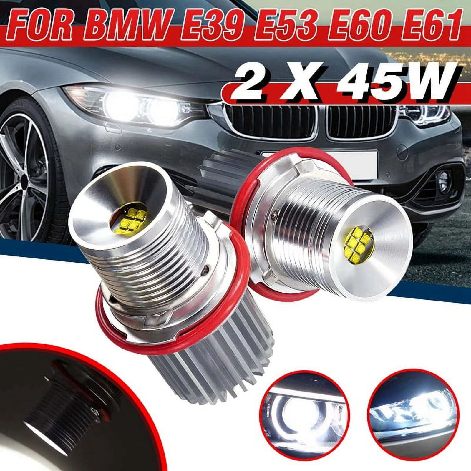 2Pcs 45W White Led Car Angel Eyes LED Marker Ring Light Bulb Headlight ...