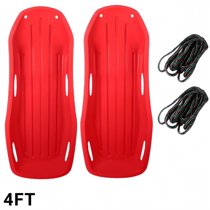2Pcs 4FT Red Snow Sled, Speed Toboggan with Pull Rope & Diamond ...