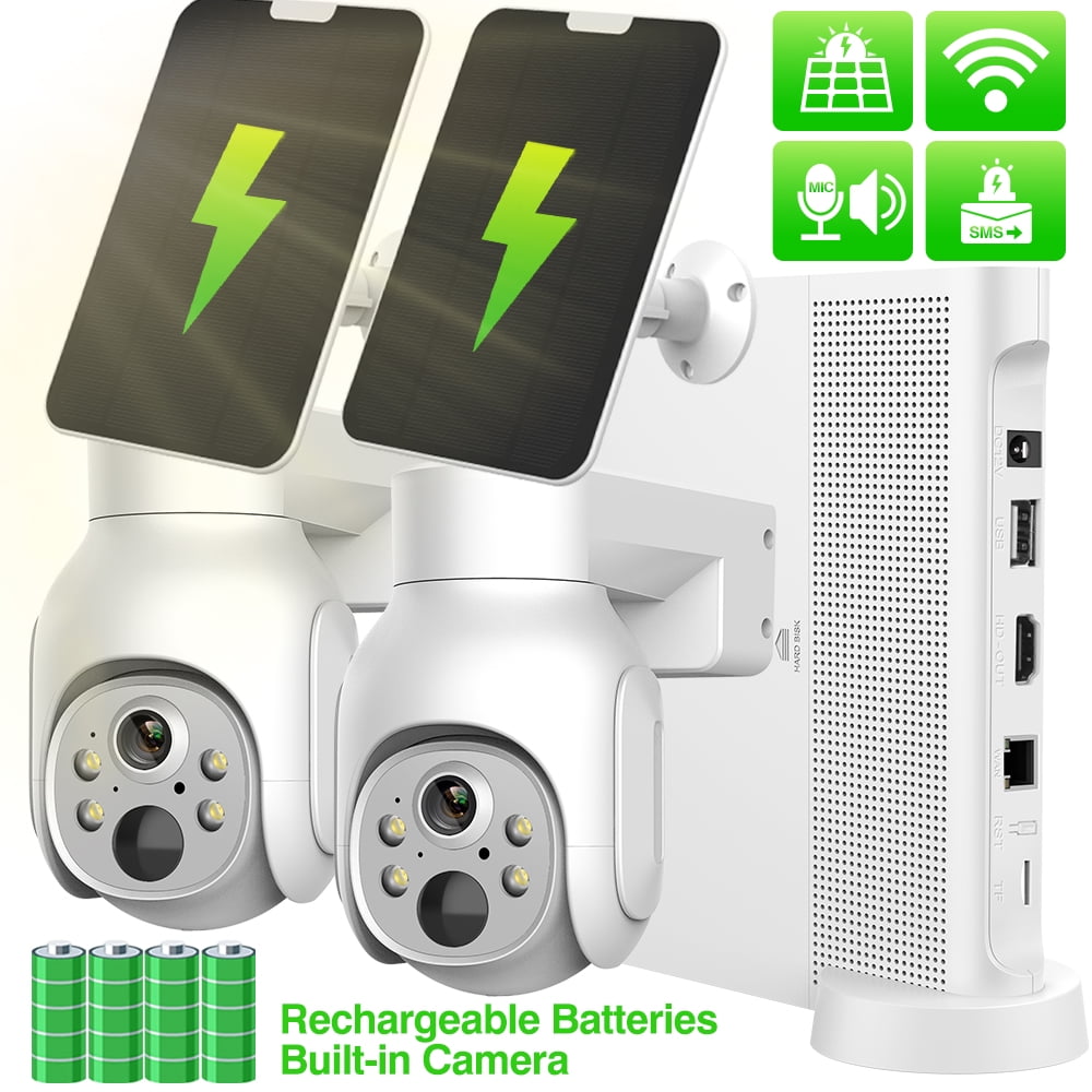 VIKVIZ WiFi PTZ IP Camera Kit HDD 4MP 10CH NVR System with Solar Panels ...