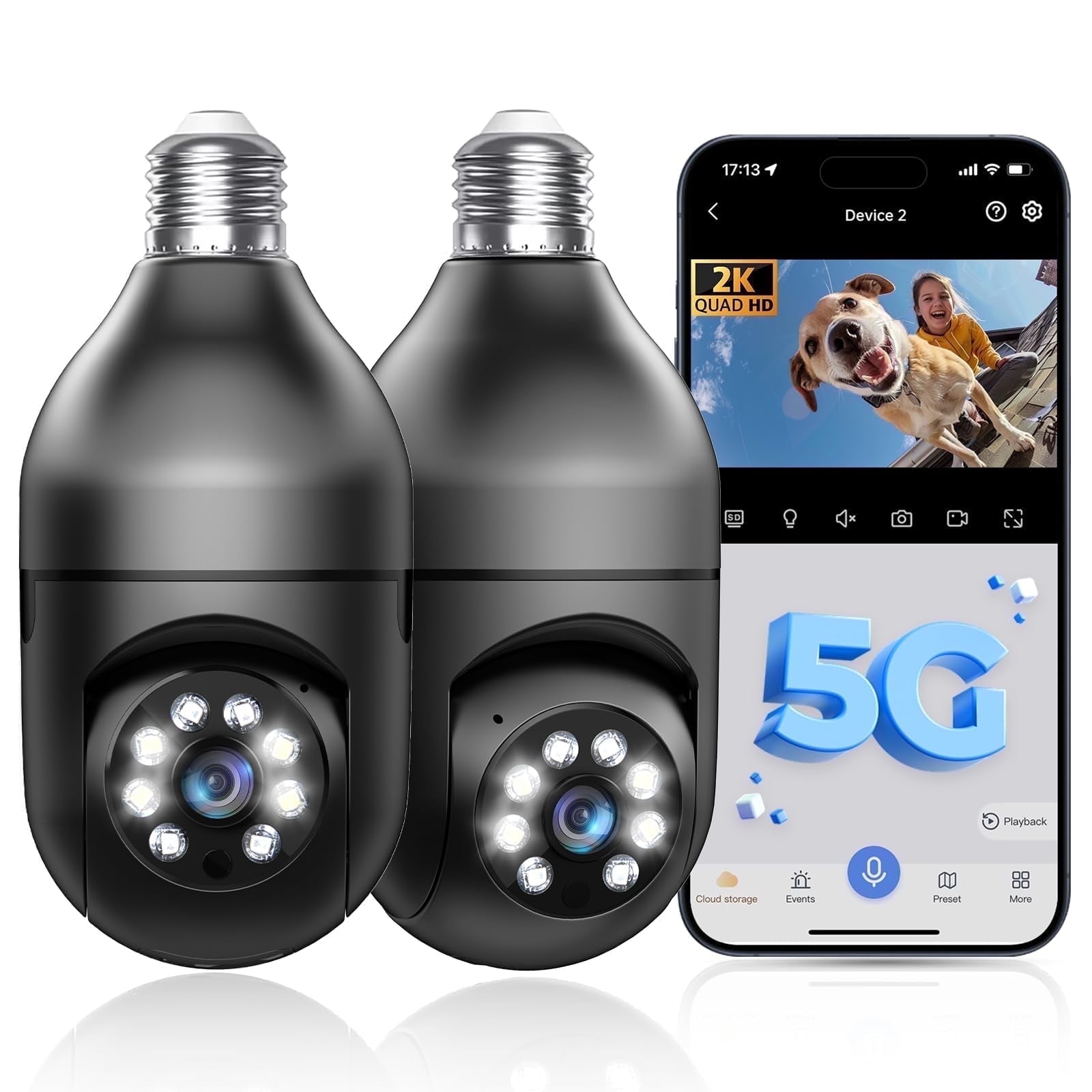 Jqimn 2Pcs 4MP 360° Bulb Security Cameras, Wireless WiFi, Motion ...
