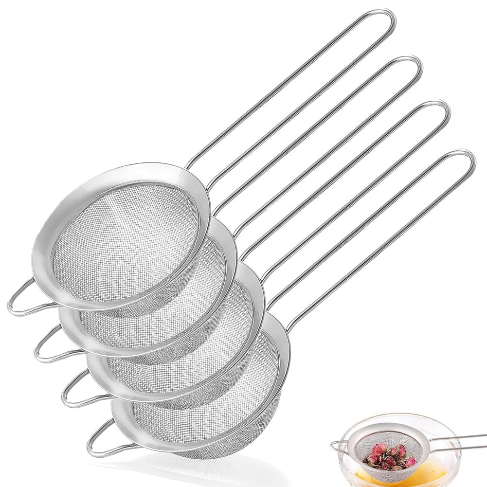 2Pcs/4Pcs Fine Mesh Strainers for Kitchen, Stainless Steel Metal Hand ...