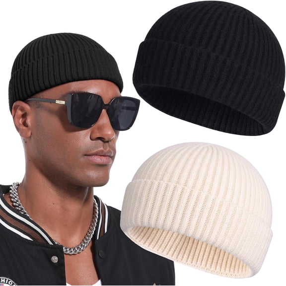 Wool Fisherman Beanies for Men Women Short Cuff Knit Beanie Winter Warm ...