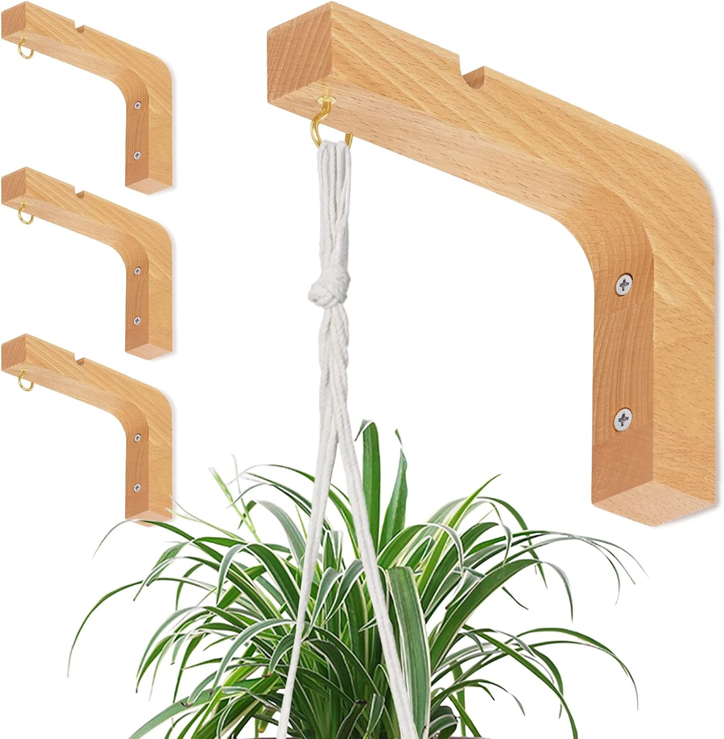 2Pcs/4Pcs Wooden Hanging Plant Hooks, Premium Beech Wood Wall Plants ...