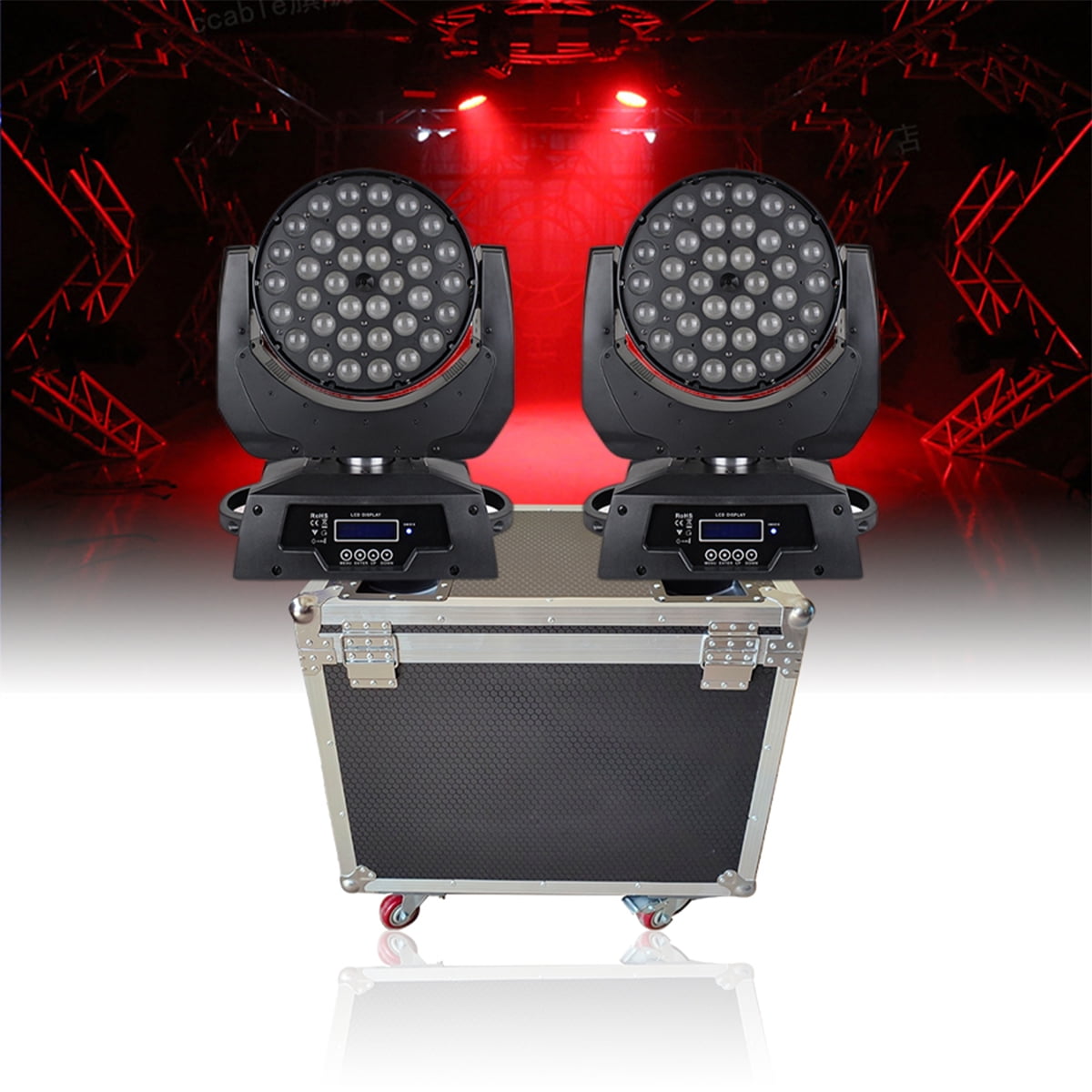 2Pcs 4in1 Wash Zoom Moving Head Light, LED 36x12w RGBW With Flight Case ...