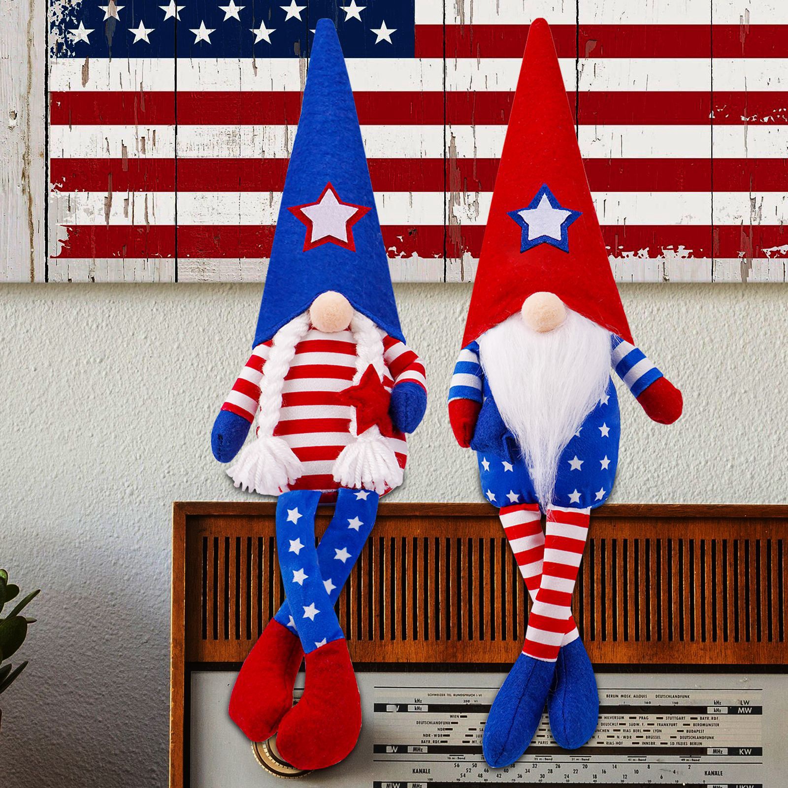 2Pcs 4th of July Patriotic Gnomes Plush Decorations - Mr & Mrs Handmade Swedish Tomte Gnomes ...