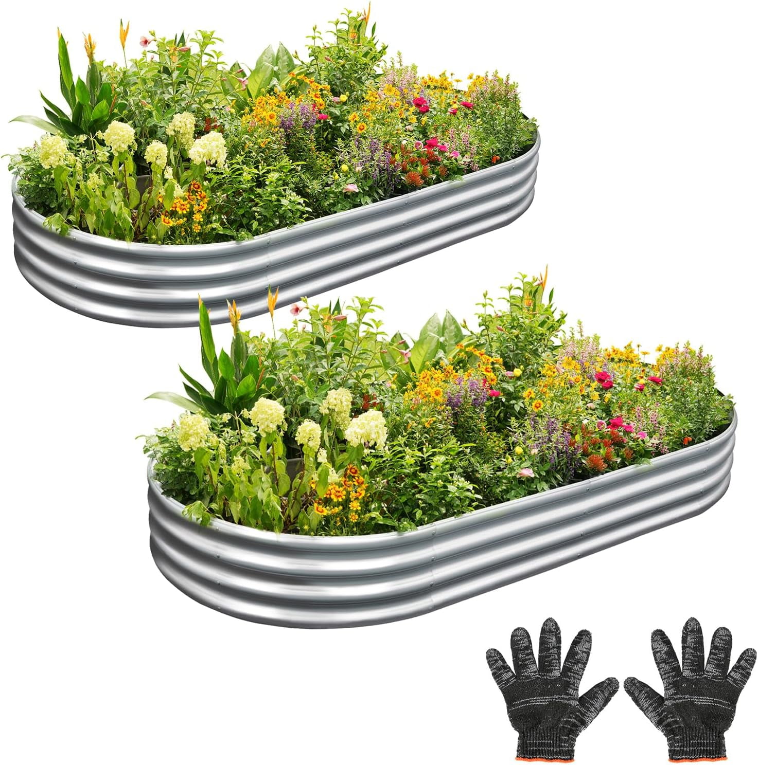 2Pcs 4x2x1ft Galvanized Raised Garden Bed Kit - Metal Planter Boxes for ...