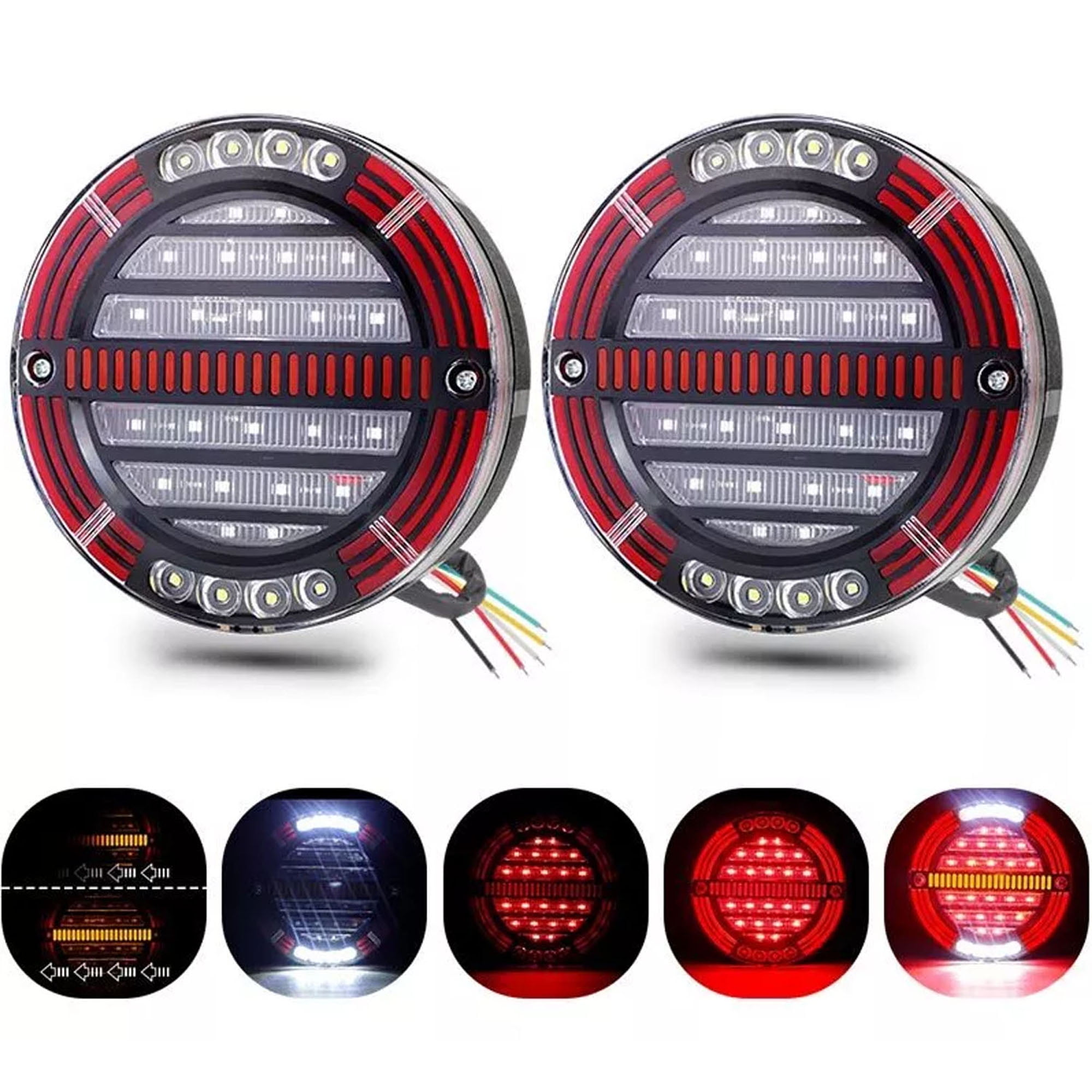 2Pcs 5.5" Round LED Truck Trailer Tail Light, Reverse Brake Stop Lights ...