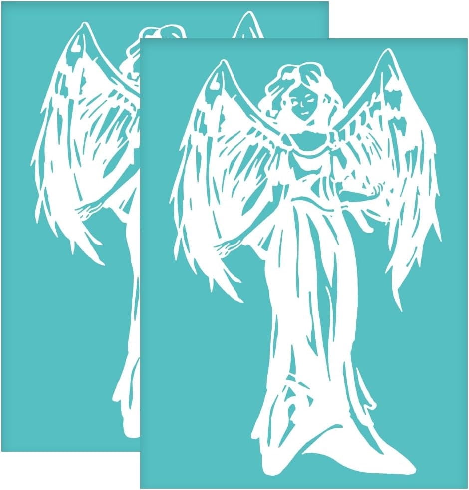 2Pcs 5.5x7.7 Inch Angel Self-Adhesive Silk Screen Printing Stencil ...