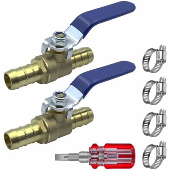 2Pcs 5/8'' Heater Hose Shut Off Ball Valves, 5/8'' Brass Full Port Shut ...