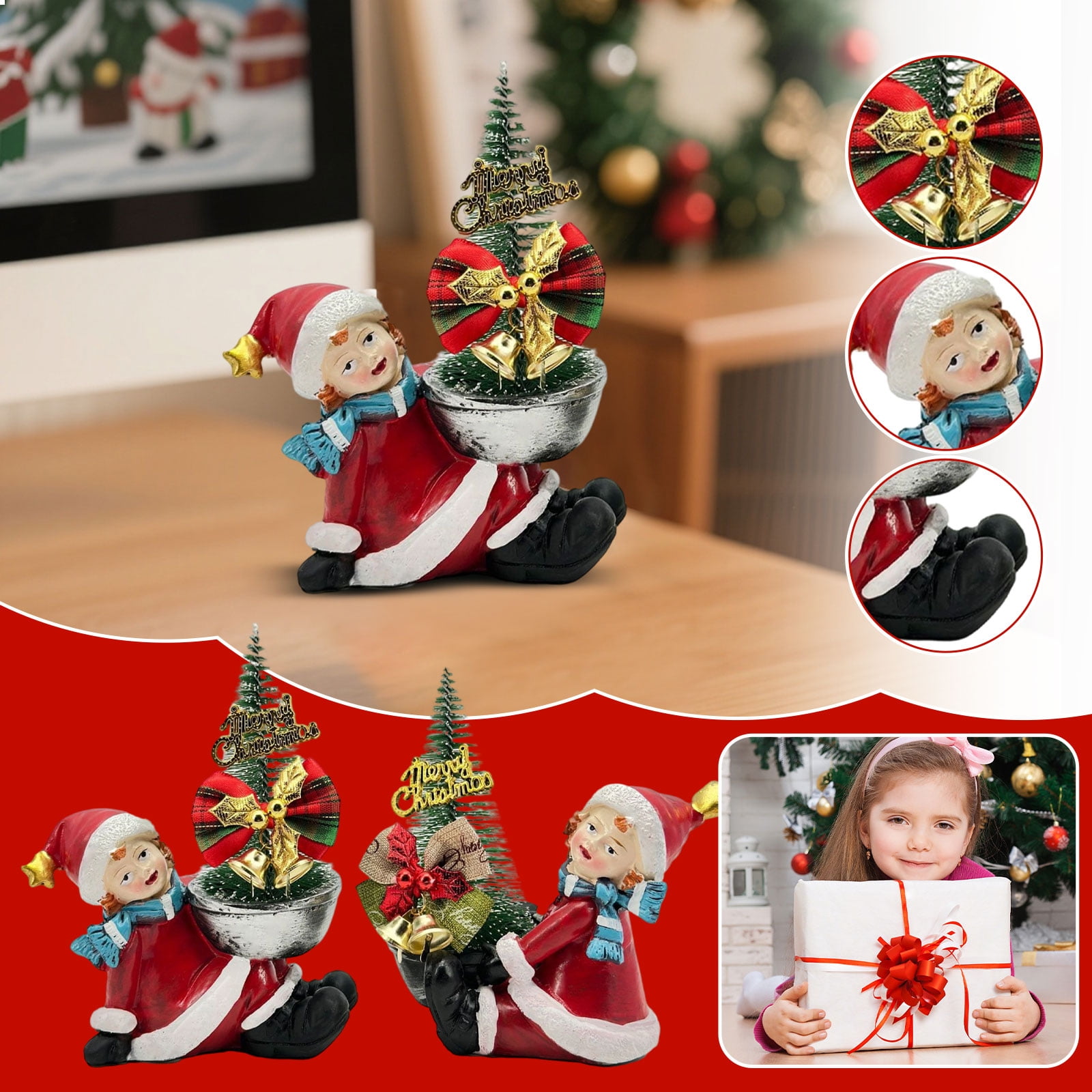 2Pcs 5.9Inch Christmas Small Ornament, Elf Holding Mini Christmas Tree ...