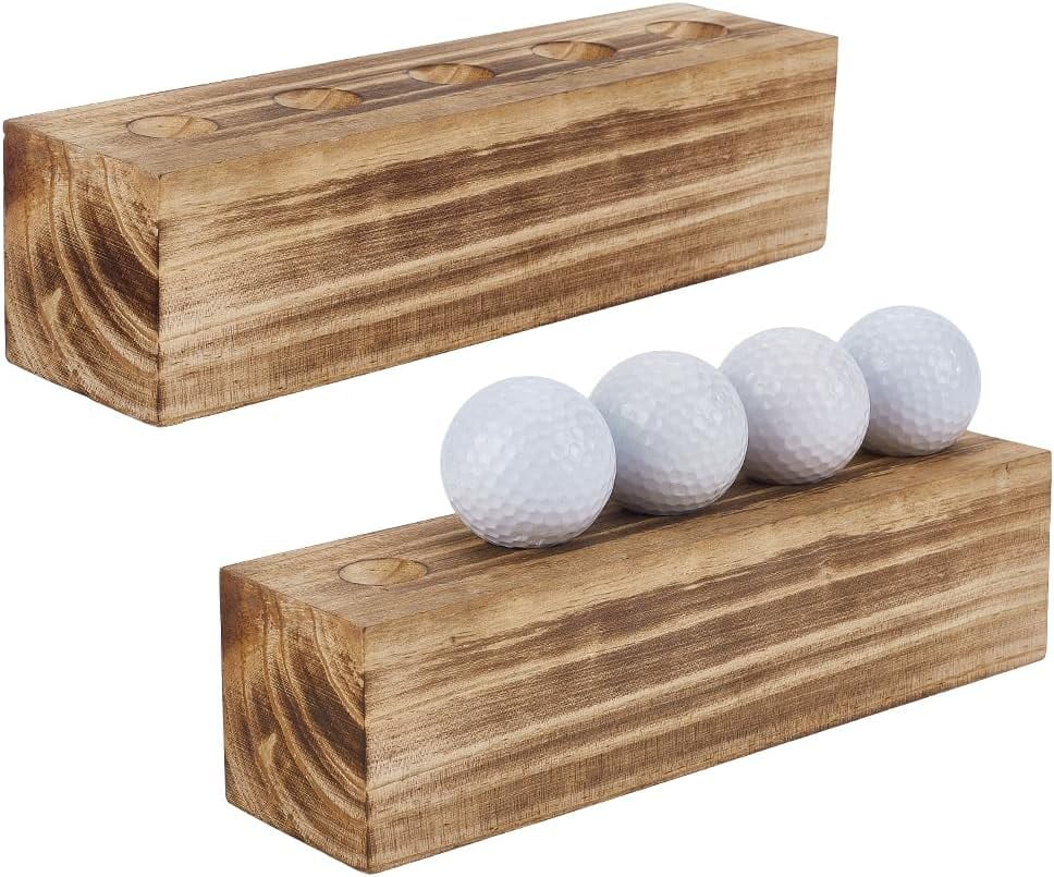 2Pcs 5-Slot Pine Wood Golf Ball Display Holder Rectangle Slotted ...