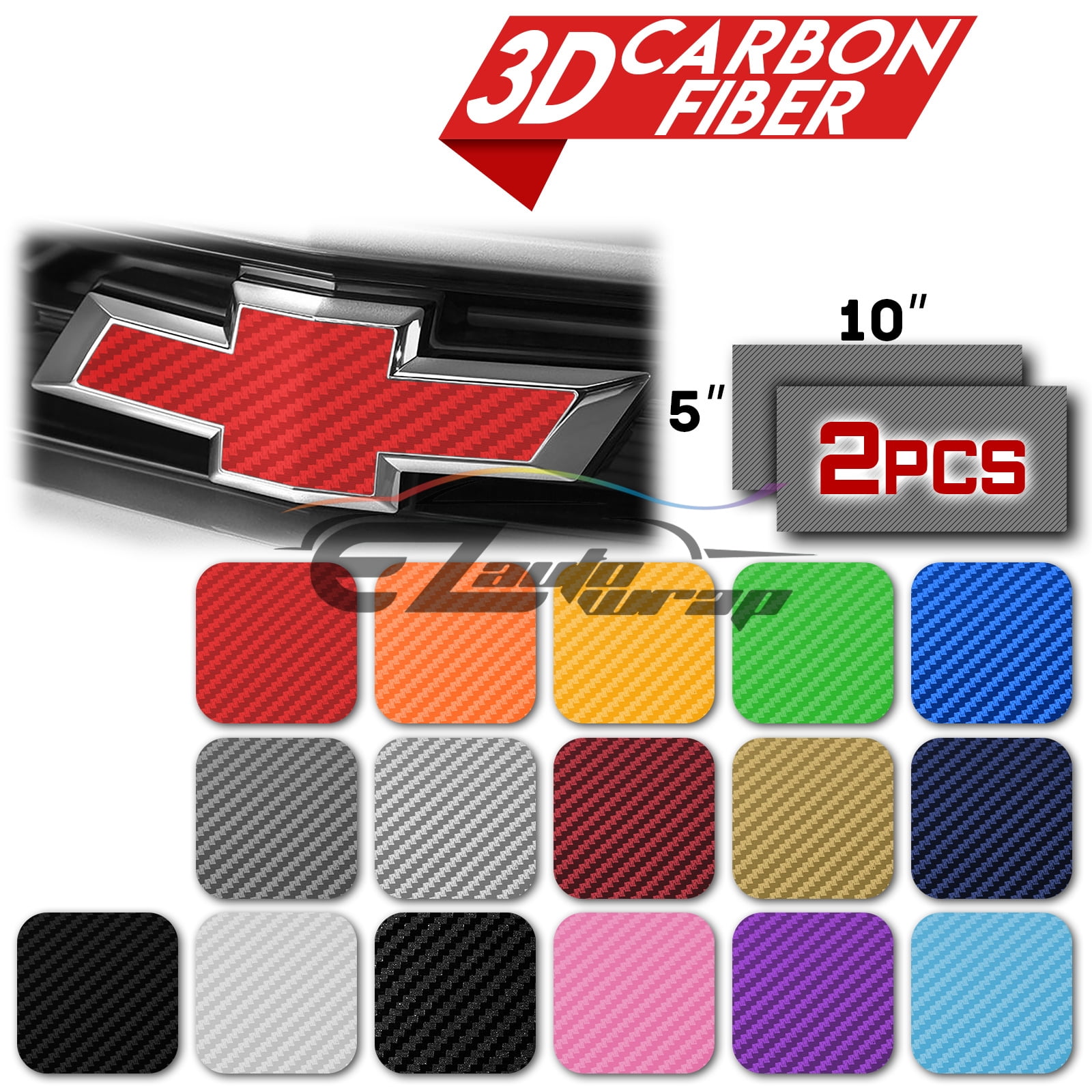 2Pcs 5"x10" Chevy Emblem Bowtie 3D Matte Pink Carbon Fiber Vinyl Wrap ...