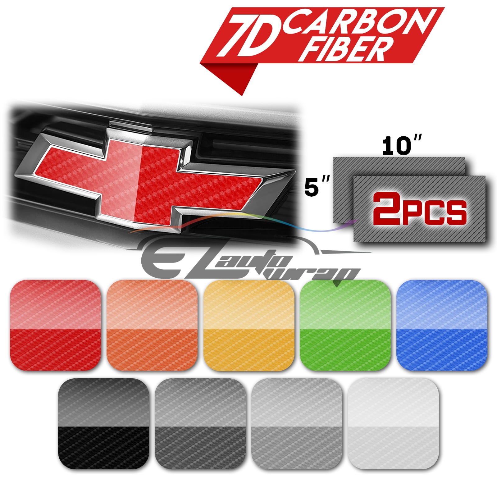 2Pcs 5"x10" Chevy Emblem Bowtie 7D Carbon Fiber Yellow High Gloss Vinyl ...