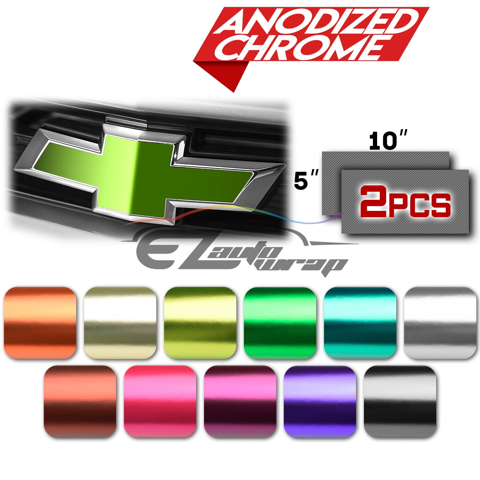 2Pcs 5"x10" Chevy Emblem Bowtie Anodized Chrome Silver Vinyl Wrap ...