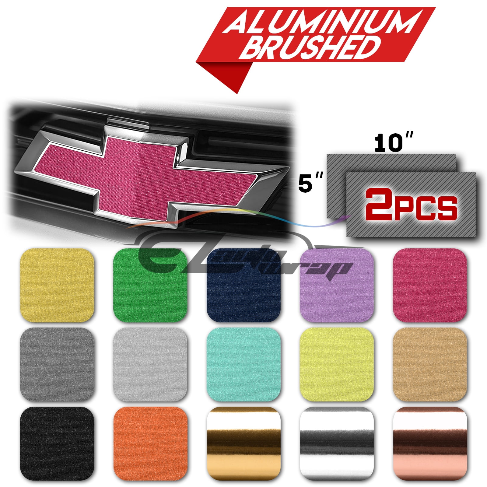 2Pcs 5"x10" Chevy Emblem Bowtie Brushed Aluminum Chrome Gold Vinyl Wrap ...