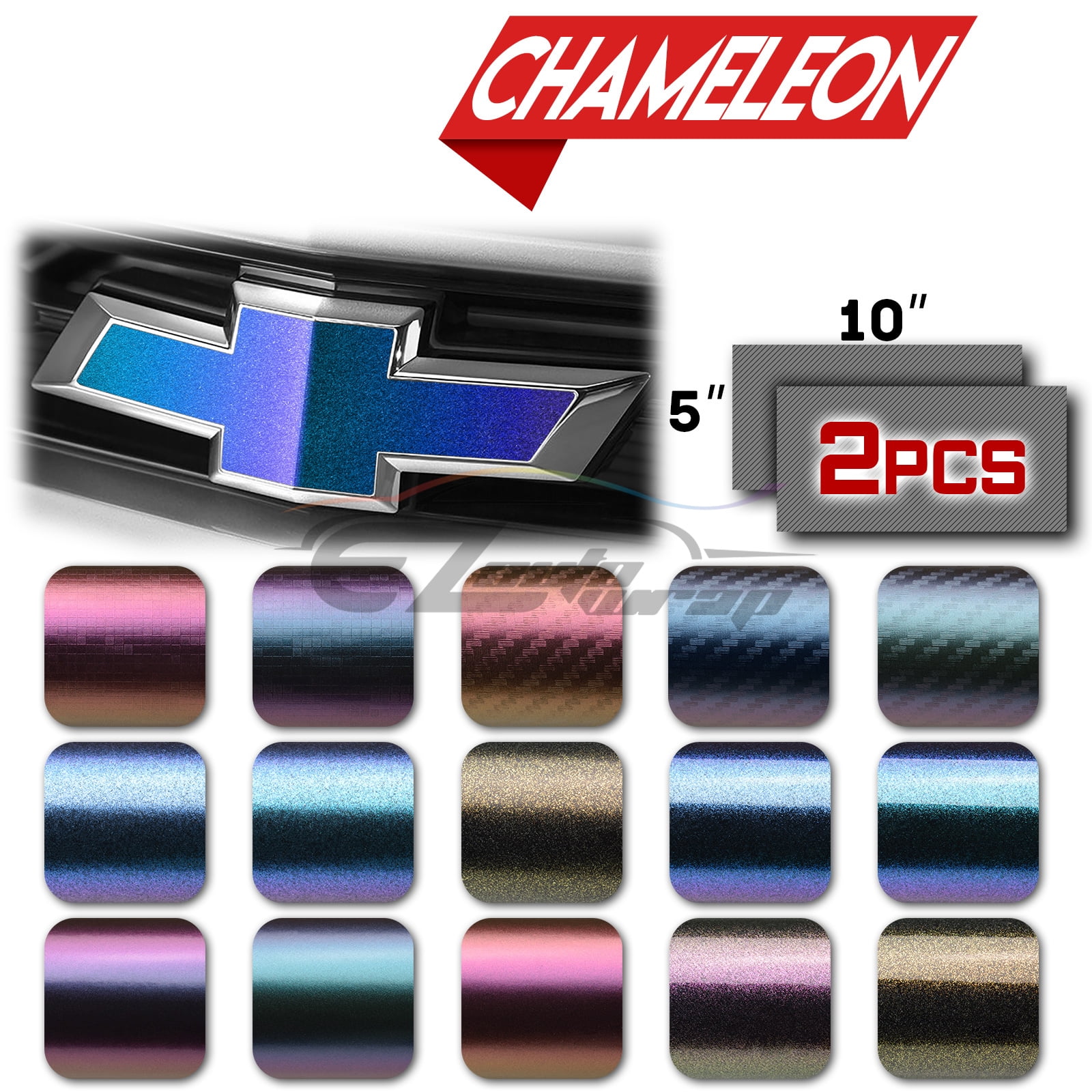 2Pcs 5"x10" Chevy Emblem Bowtie Chameleon High Gloss Metallic Black ...
