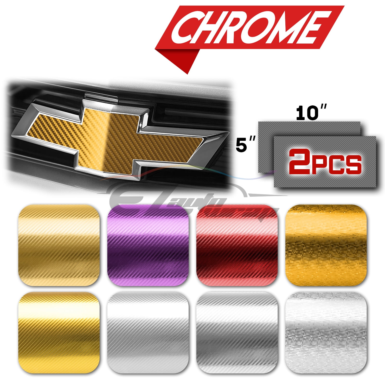 2Pcs 5"x10" Chevy Emblem Bowtie Chrome Pattern Mosaic Silver Vinyl Wrap ...