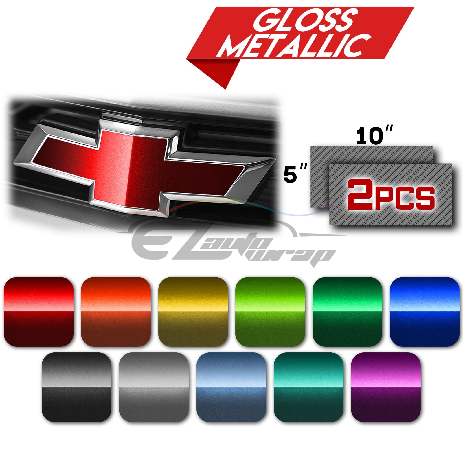 2Pcs 5"x10" Chevy Emblem Bowtie Gloss Metallic Silver Vinyl Wrap ...