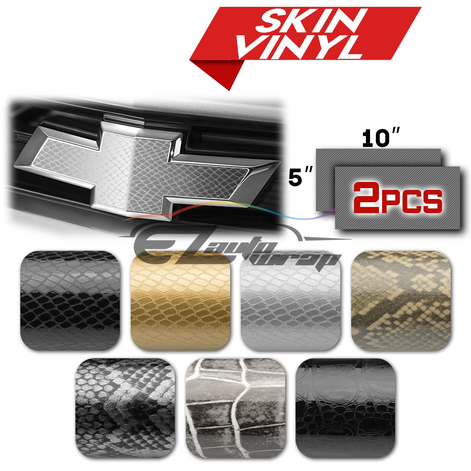 2Pcs 5"x10" Chevy Emblem Bowtie Gold Snake Skin Vinyl Wrap Sticker ...