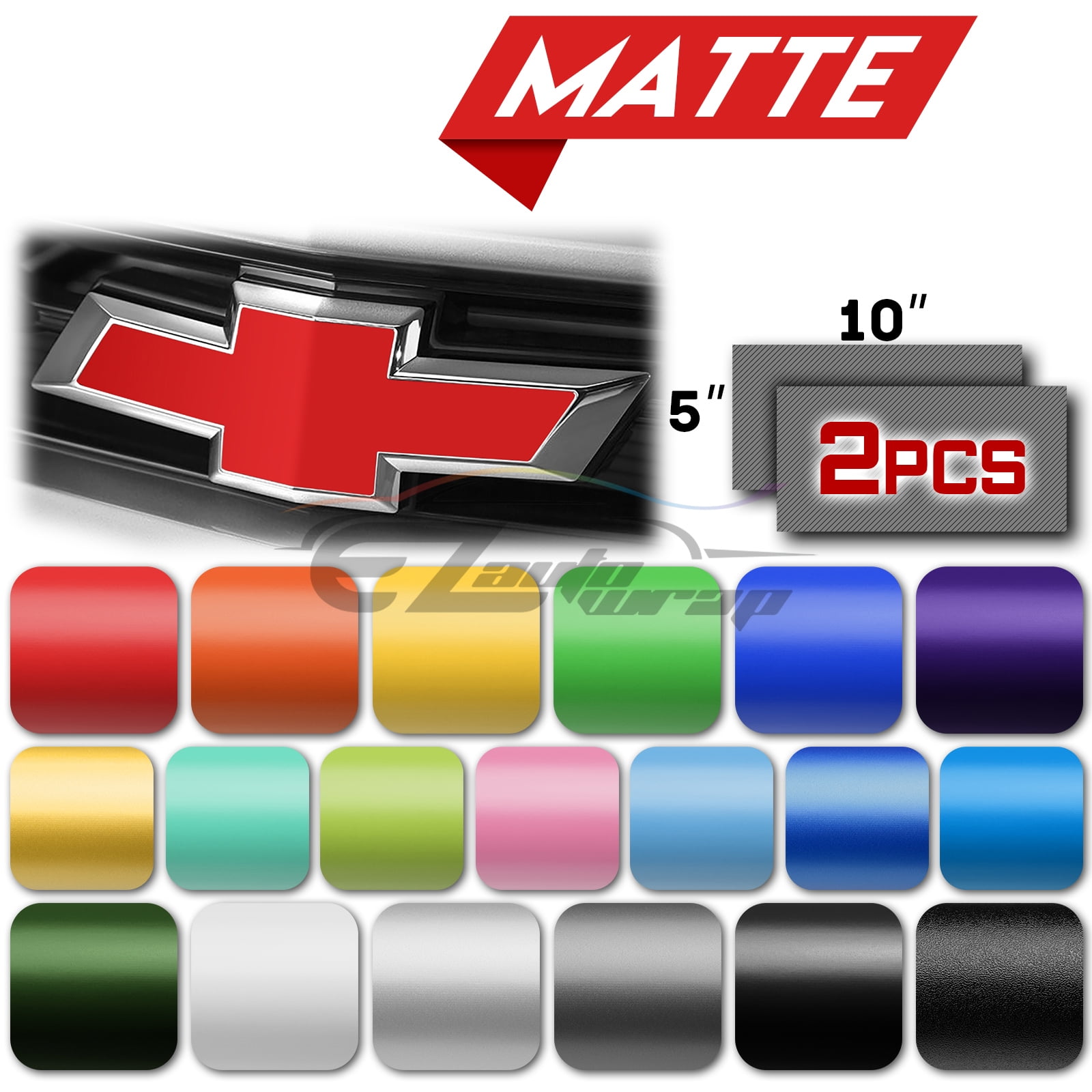 2Pcs 5"x10" Chevy Emblem Bowtie Matte Red Vinyl Wrap Sticker Decal Film ...