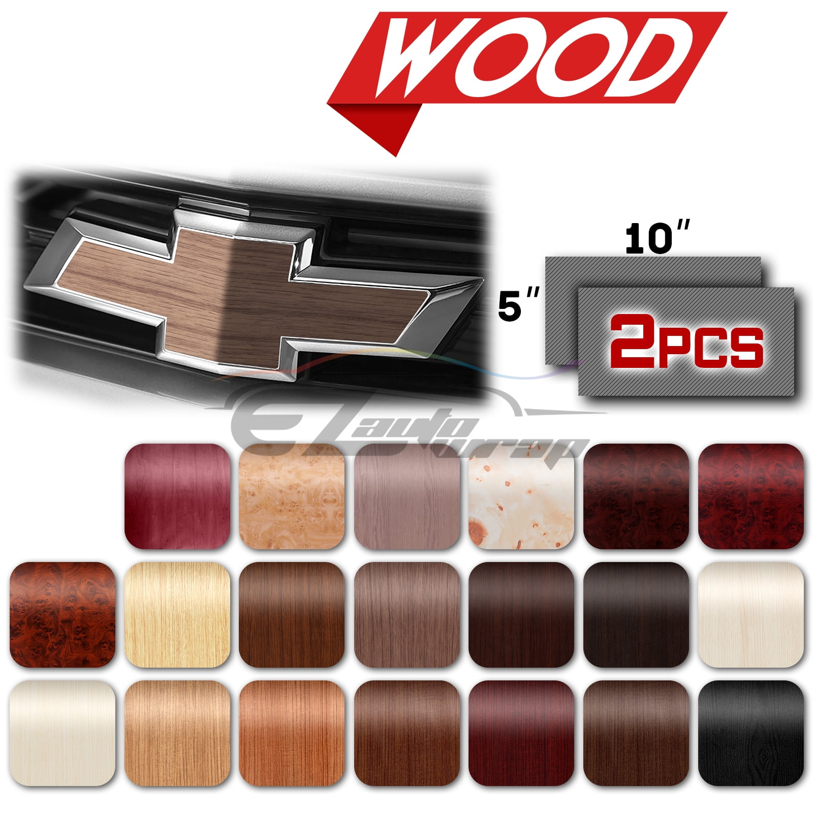 2Pcs 5"x10" Chevy Emblem Bowtie Wood 1303 Vinyl Wrap Sticker Decal Film ...