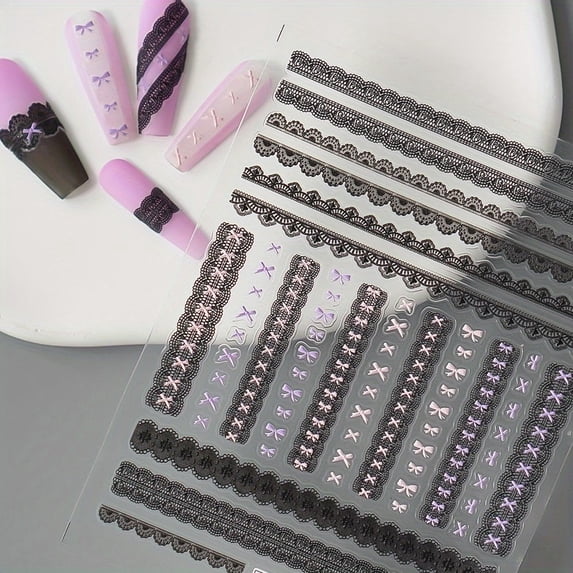 2Pcs 5D Embossed Lace Bowknot Nail Art Stickers - Elegant Three ...