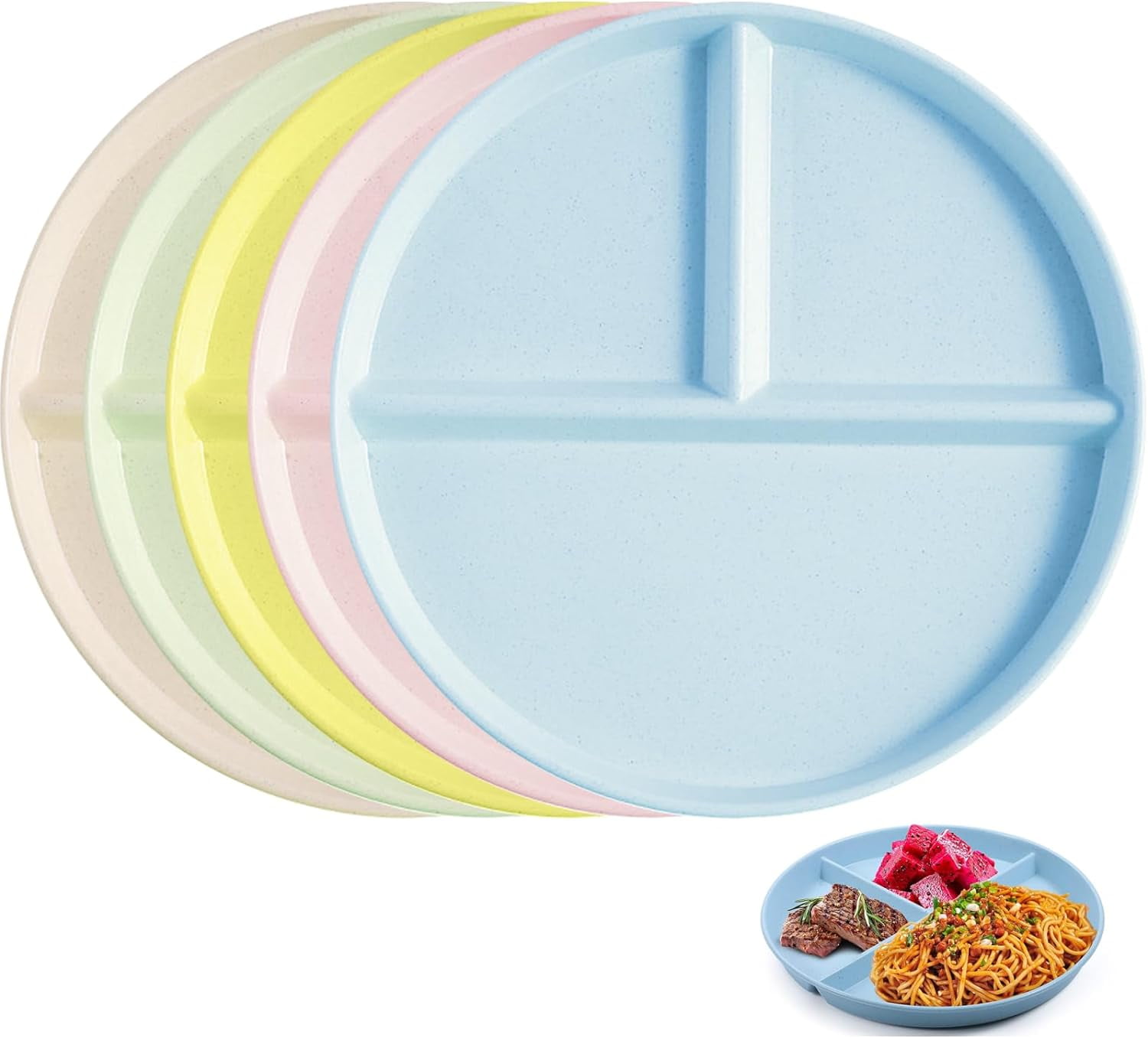 2Pcs/5Pcs Portion Control Plate for Weight Loss, 9 Inch Round Divided ...