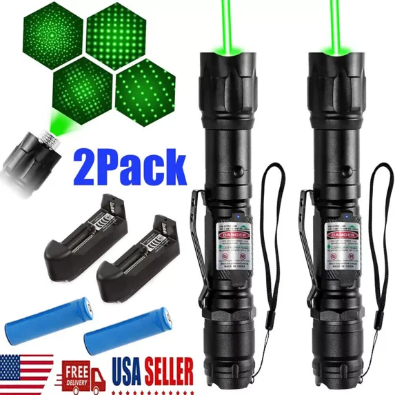 2Pcs 6000Mile Green Laser Pointer Flashlight Visible Beam Light ...
