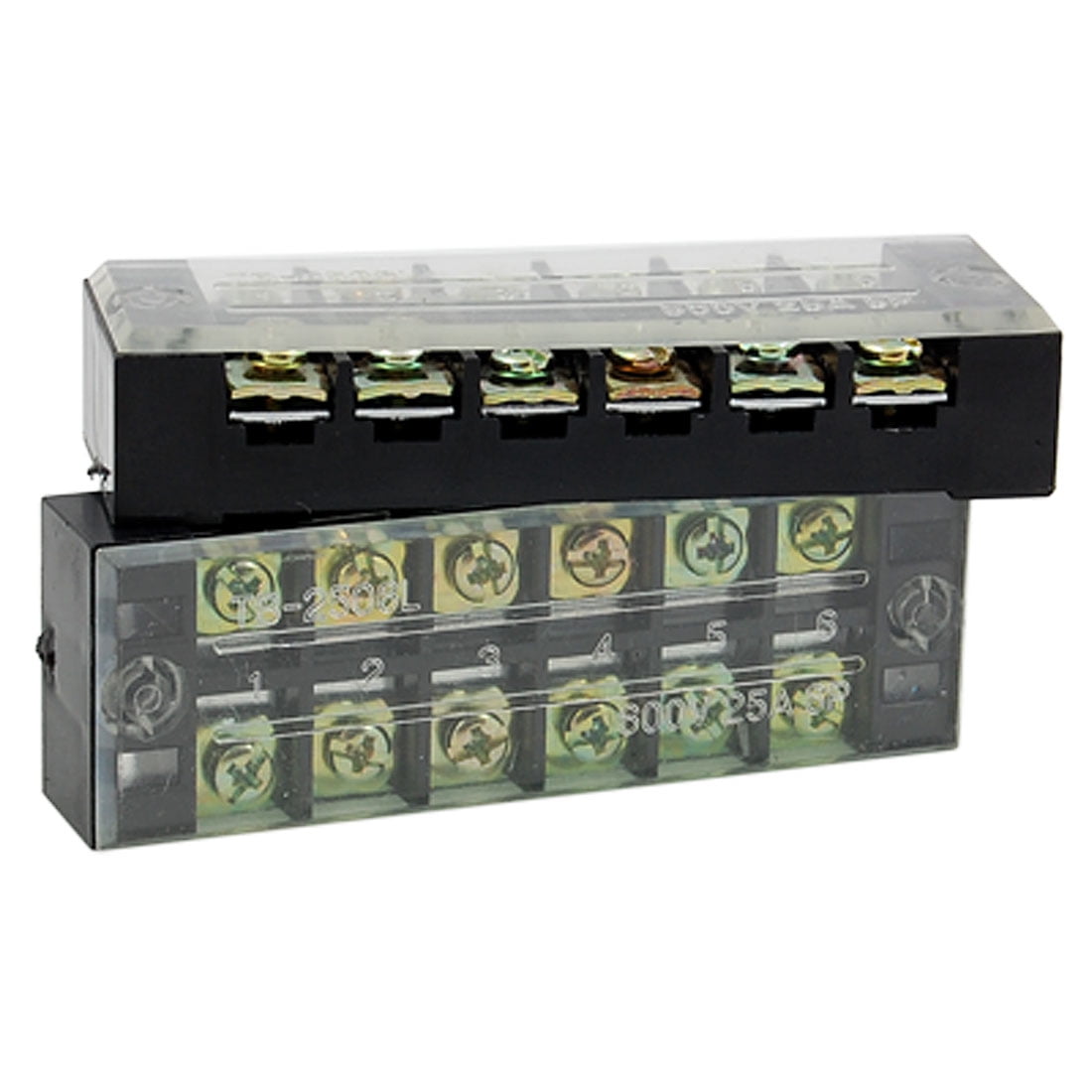 2Pcs 600V 25A 6 Position Screw Terminal Covered Barrier Stripe ...