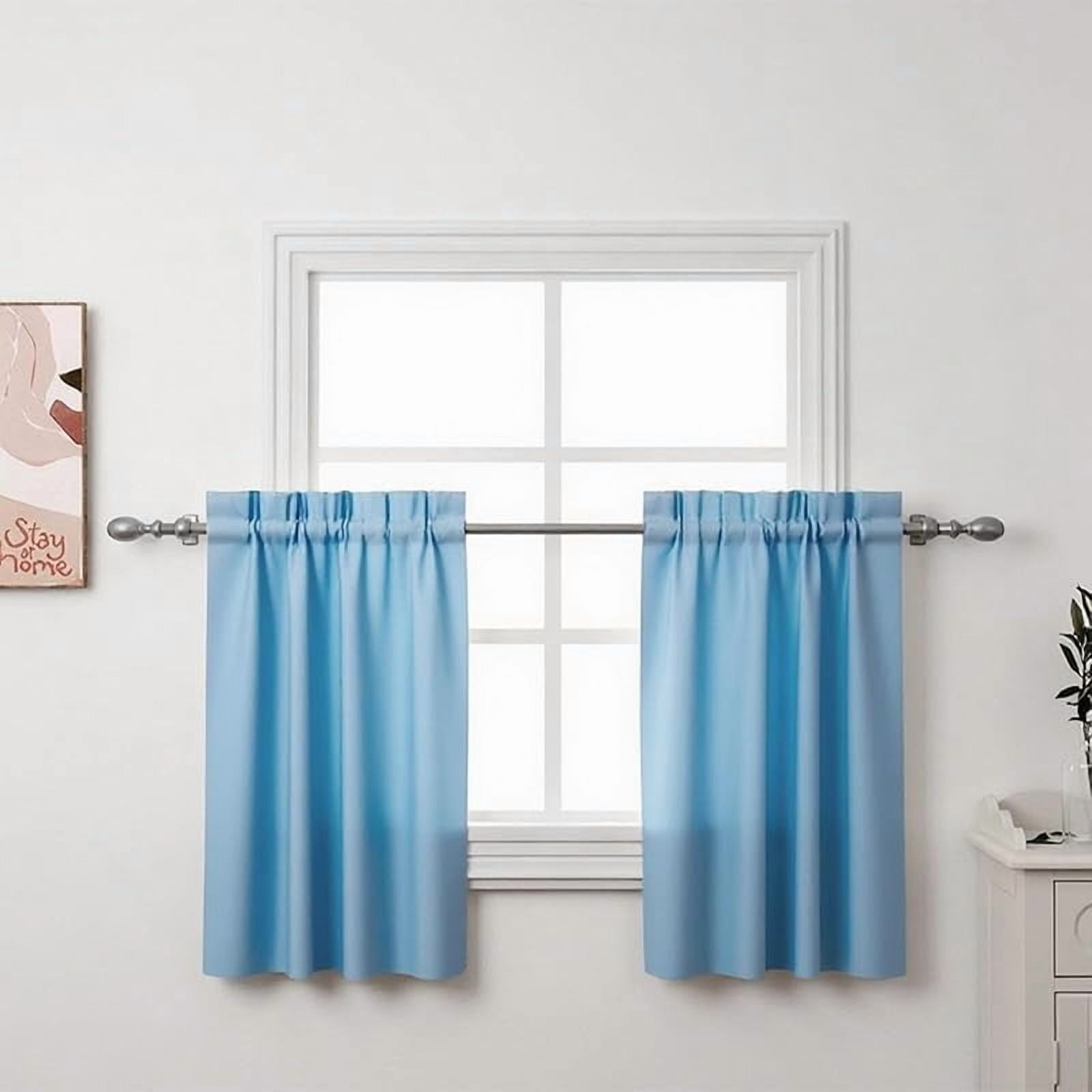 2Pcs 63inch Auqa Blue Kitchen Tier Curtains for Windows, Semi Light ...