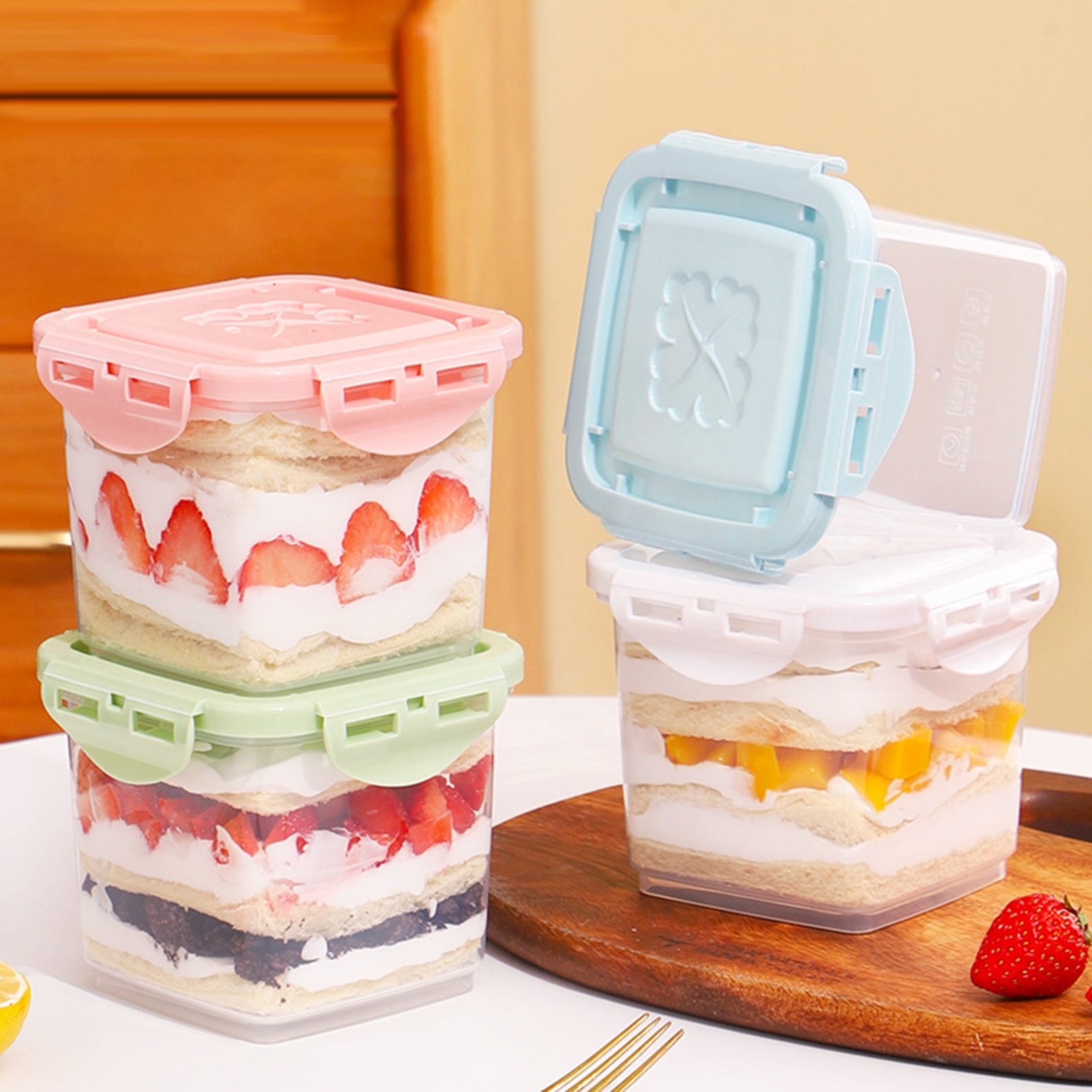 2Pcs 650ML Sealed Crisper Portable Bread Box Cake Storage Carrier for ...