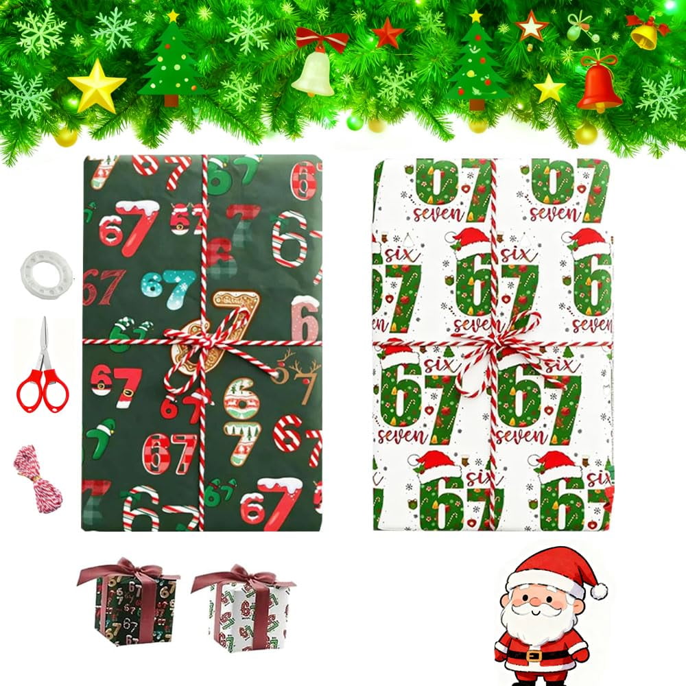 2Pcs 67 Wrapping Paper Christmas, 6 7 meme Wrapping Paper, 67 Meme ...