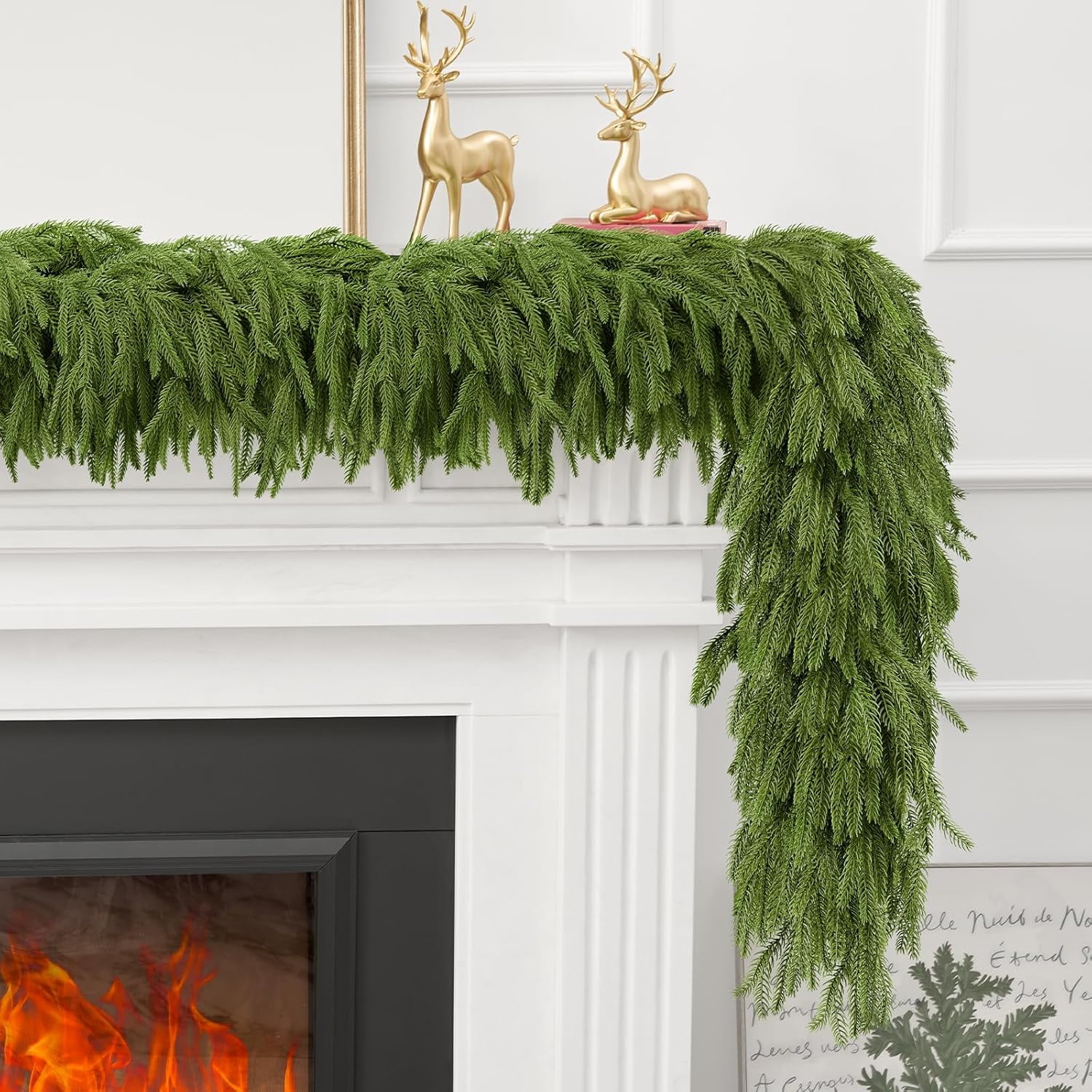 2Pcs 6FT Christmas Norfolk Pine Garland,Realistic Cedar Garland Artificial Pine Cypress Vines ...