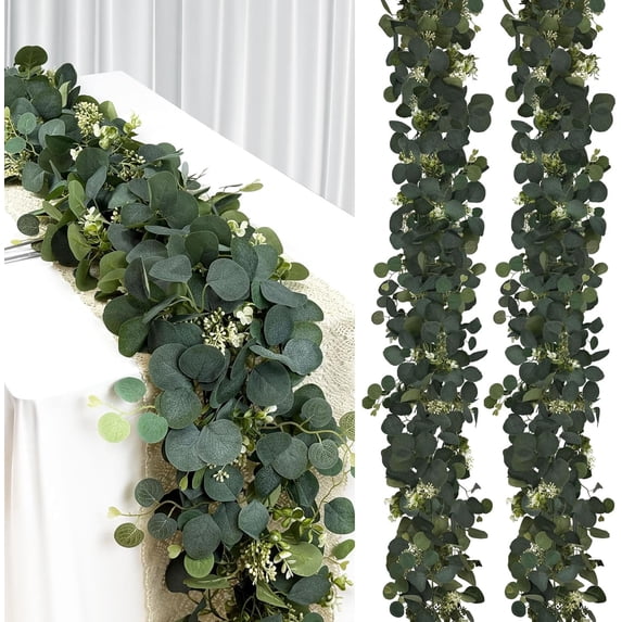 2Pcs 6FT Eucalyptus Garland with Flowers, Artificial Faux Greenery ...
