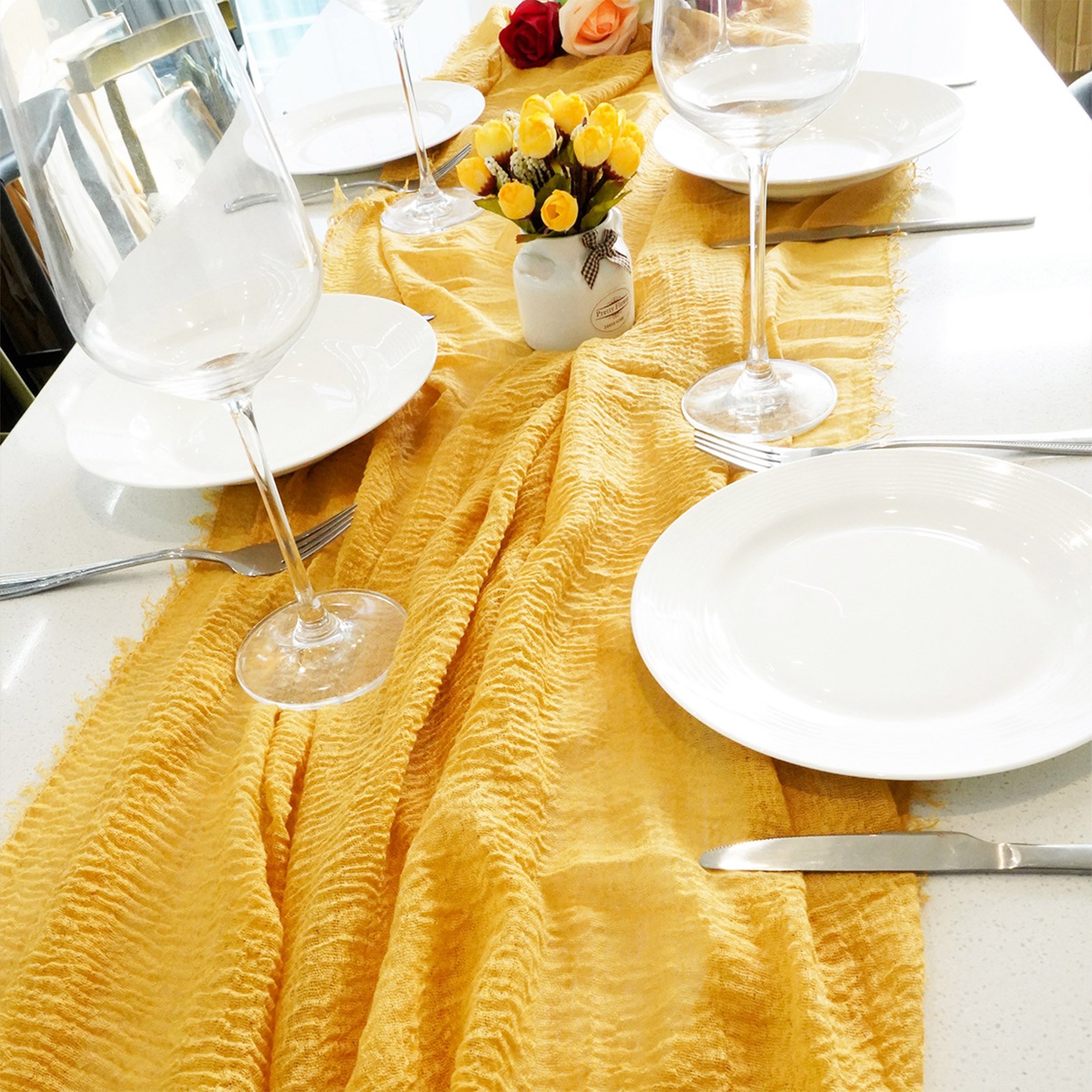 2Pcs 6Ft Cheesecloth Table Runner Cheese Cloth Boho Gauze Table Runner ...