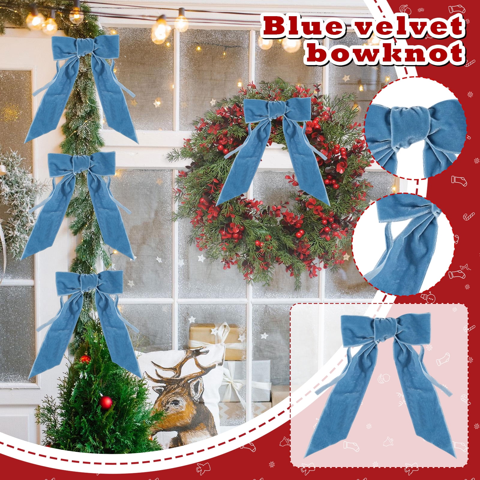 2Pcs 6x9 Inch Velvet Christmas Decoration - Multi-Purpose Bow for ...