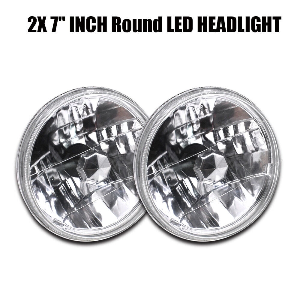 2Pcs 7" Inch Round Front Crystal White Beam Diamond Cut Chrome ...