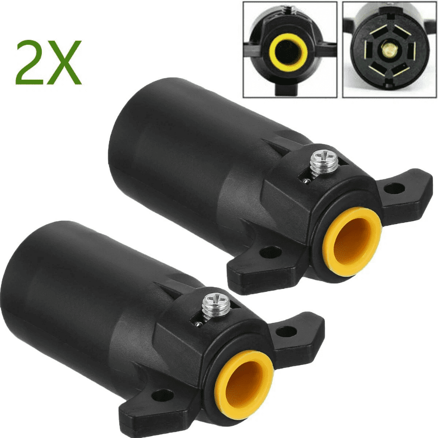 2Pcs 7 Way Round RV Style Trailer Light Plug Connector Replacement End ...