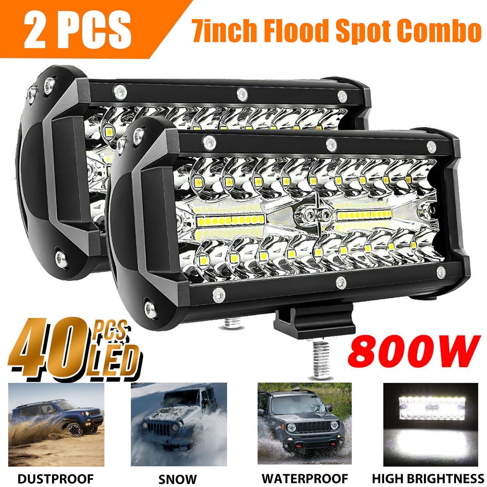 2pcs 7 Inch Led Work Light Bar Spotlight Floodlight Combination Fog ...
