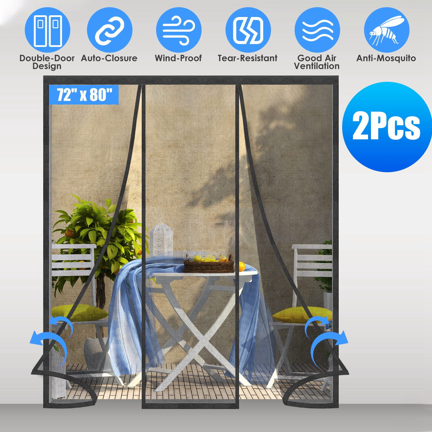 2Pcs 72x80in Magnetic Self Sealing Screen Door Mesh Double Door Screen ...