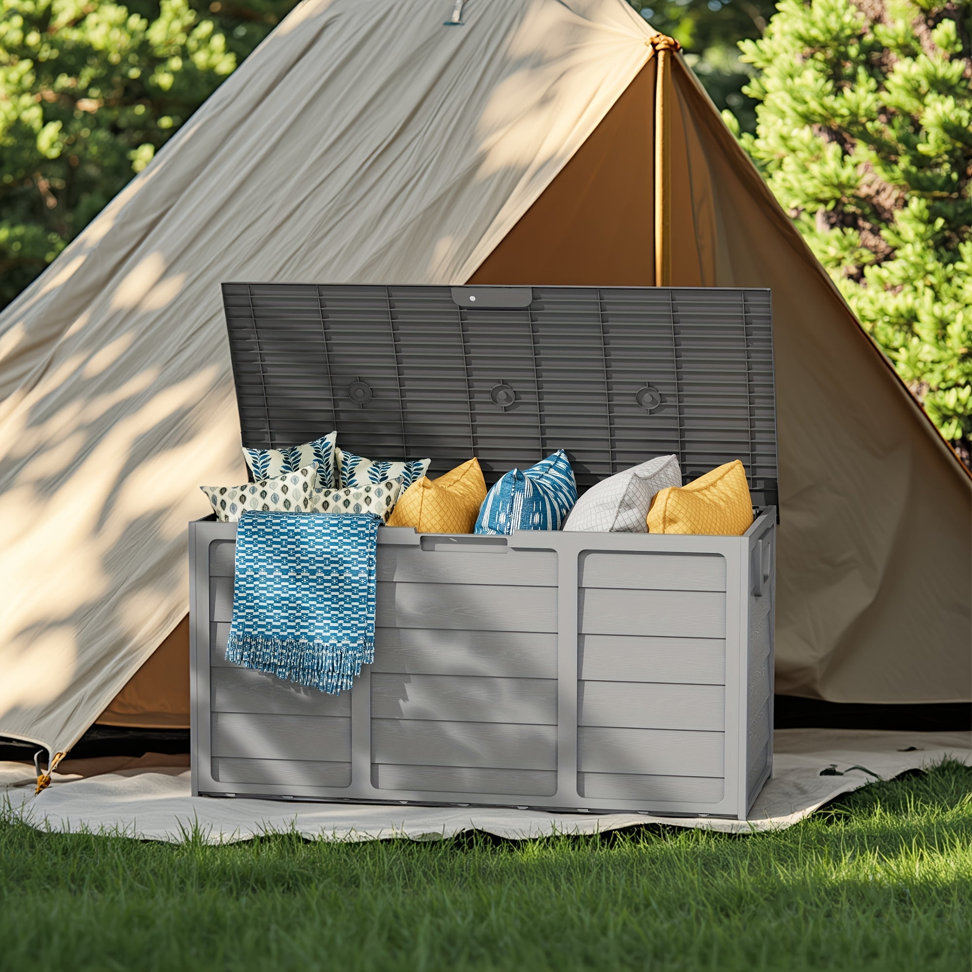 2Pcs 75 Gallon Resin Storage Deck Box with Handles & Lockable Lid ...