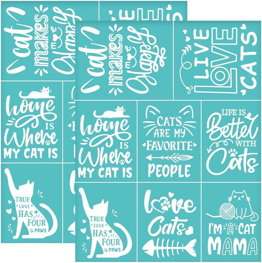2Pcs 8.6x11 Inch Cat Slogan Self-Adhesive Silk Screen Printing Stencil ...