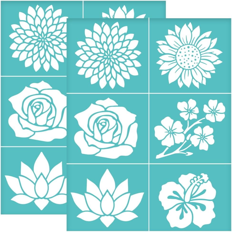 2Pcs 8.6x11 Inch Flower Self-Adhesive Silk Screen Printing Stencil ...