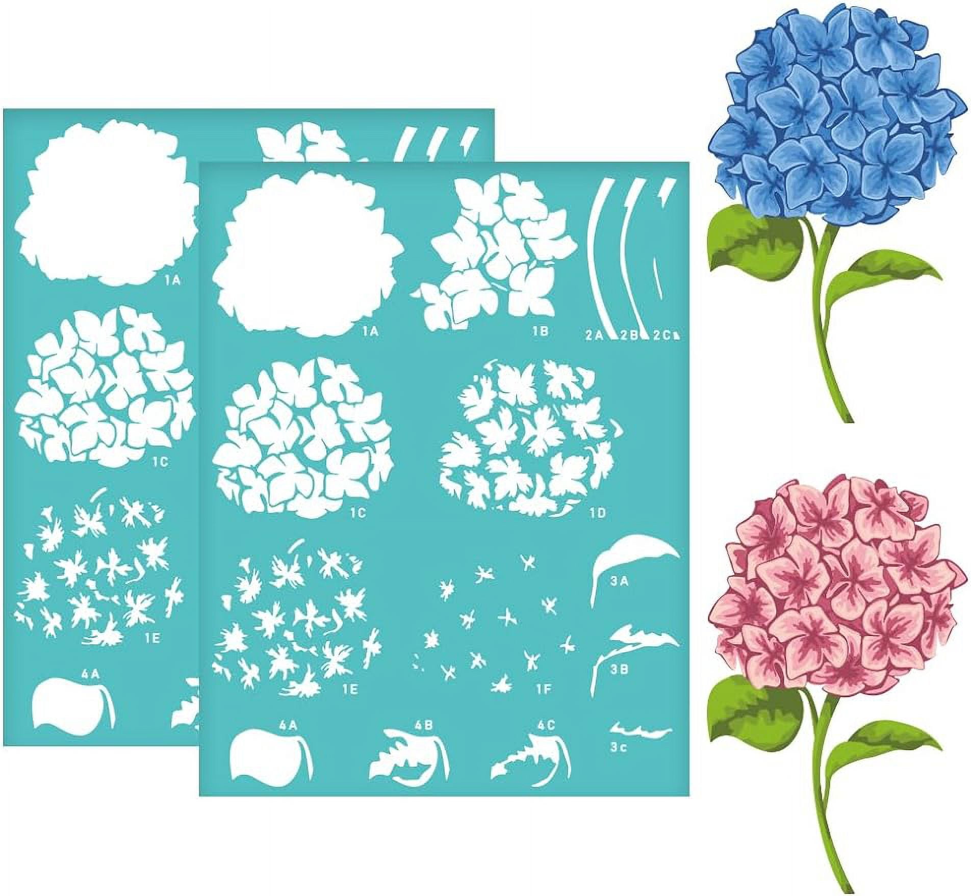 2Pcs 8.6x11 Inch Hydrangea Layering Self-Adhesive Silk Screen Printing Stencil Hydrangea Flower ...