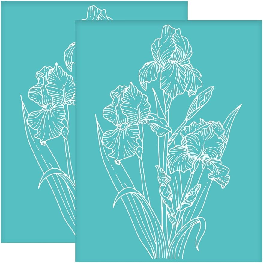2Pcs 8.6x11 Inch Iris Flower Self-Adhesive Silk Screen Printing Stencil ...
