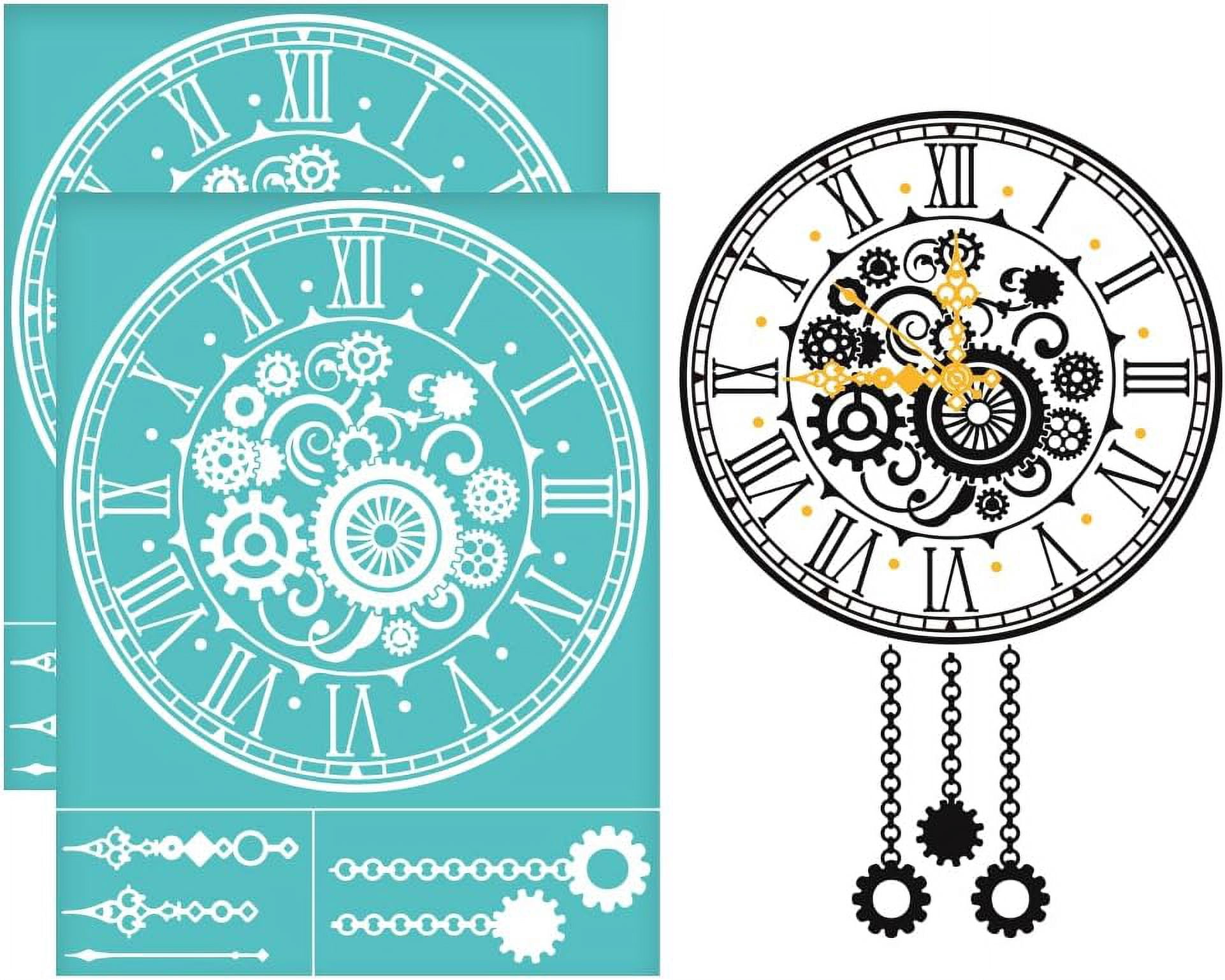 2Pcs 8.6x11 Inch Retro Clock Self-Adhesive Silk Screen Printing Stencil ...