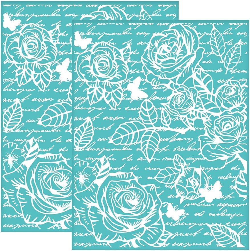 2Pcs 8.6x11 Inch Rose Flower Self-Adhesive Silk Screen Printing Stencil ...